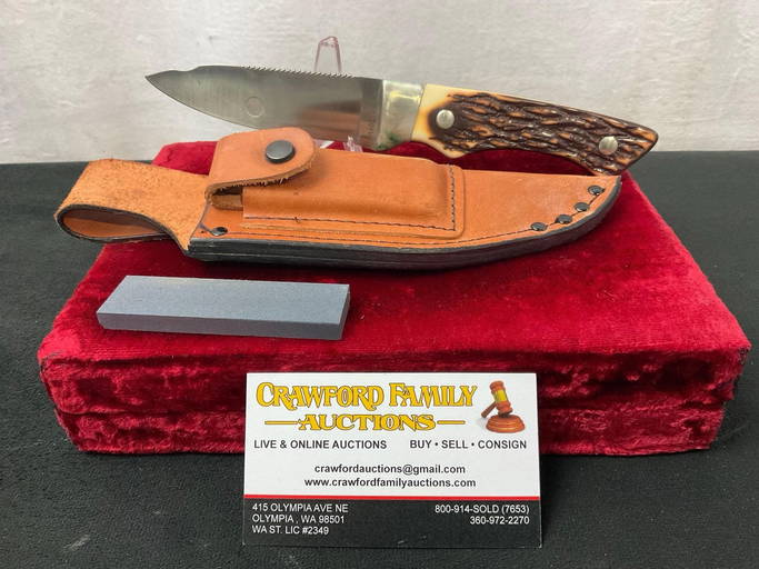 Vintage Remington R 6 Fixed Blade Knife, W/ Whetstone & Leather Sheath