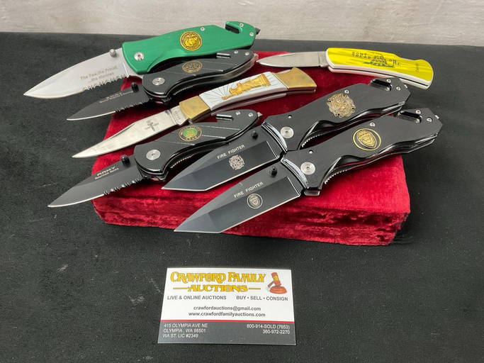 Assortment Of 7 Knives, Army, Swat, Marines, Firefighter Branded ...