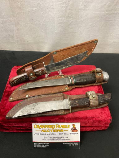Trio Of Vintage Remington Fixed Blade Knives, 2x Rh4, & 1x Rh70, W/ Sheaths