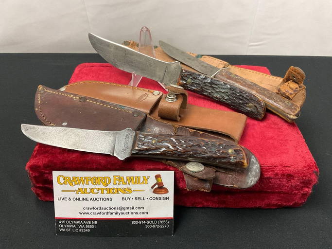 Trio Of Vintage Remington Fixed Blade Hunting Knives, Rh4 W/ Various ...