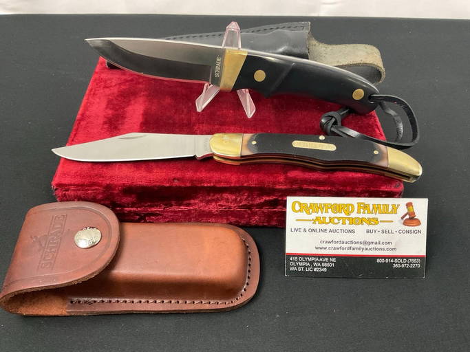 Pair Of Vintage Schrade Knives, Old Timer Model 125ot & Fixed Blade Pro ...