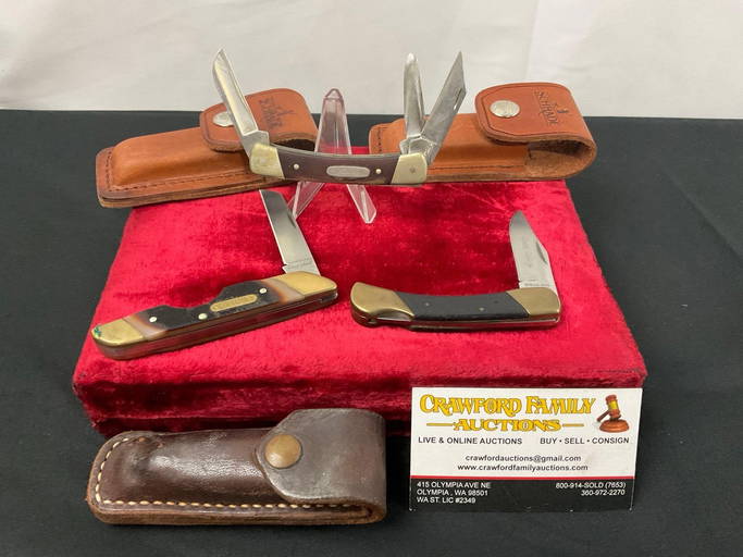 Trio Of Folding Pocket Knives, Buck 703 Stockman, Schrade Old Timer ...