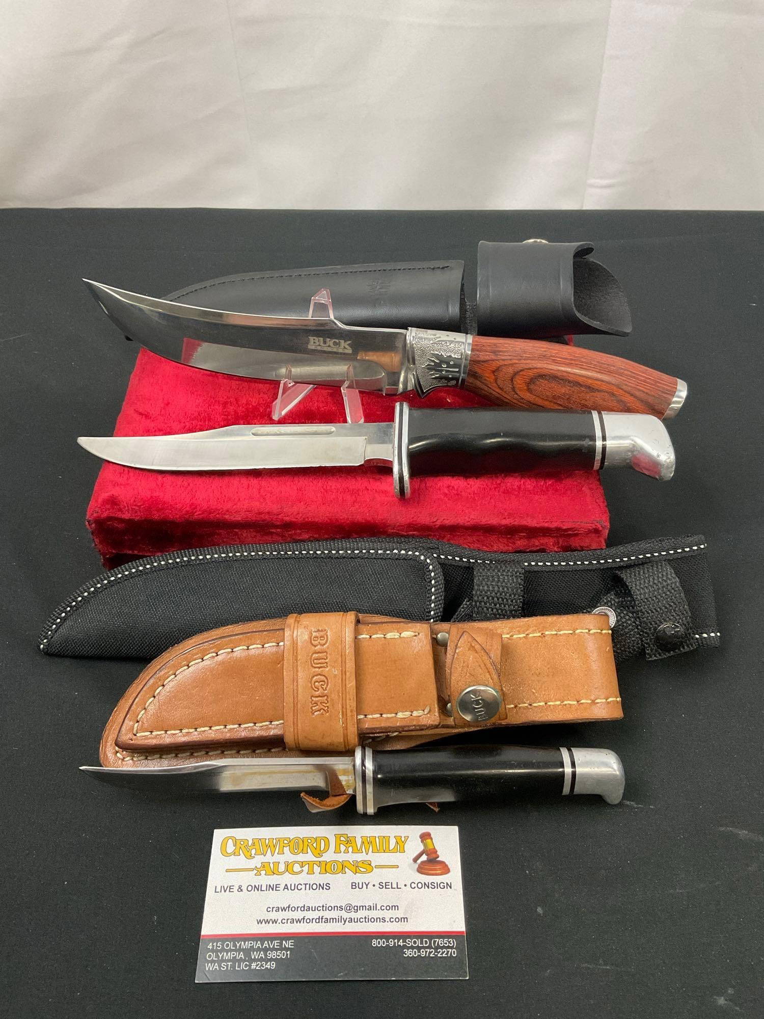 Trio Of Buck Fixed Blade Knives, Models 102 & 119, And Unmarked Buck ...