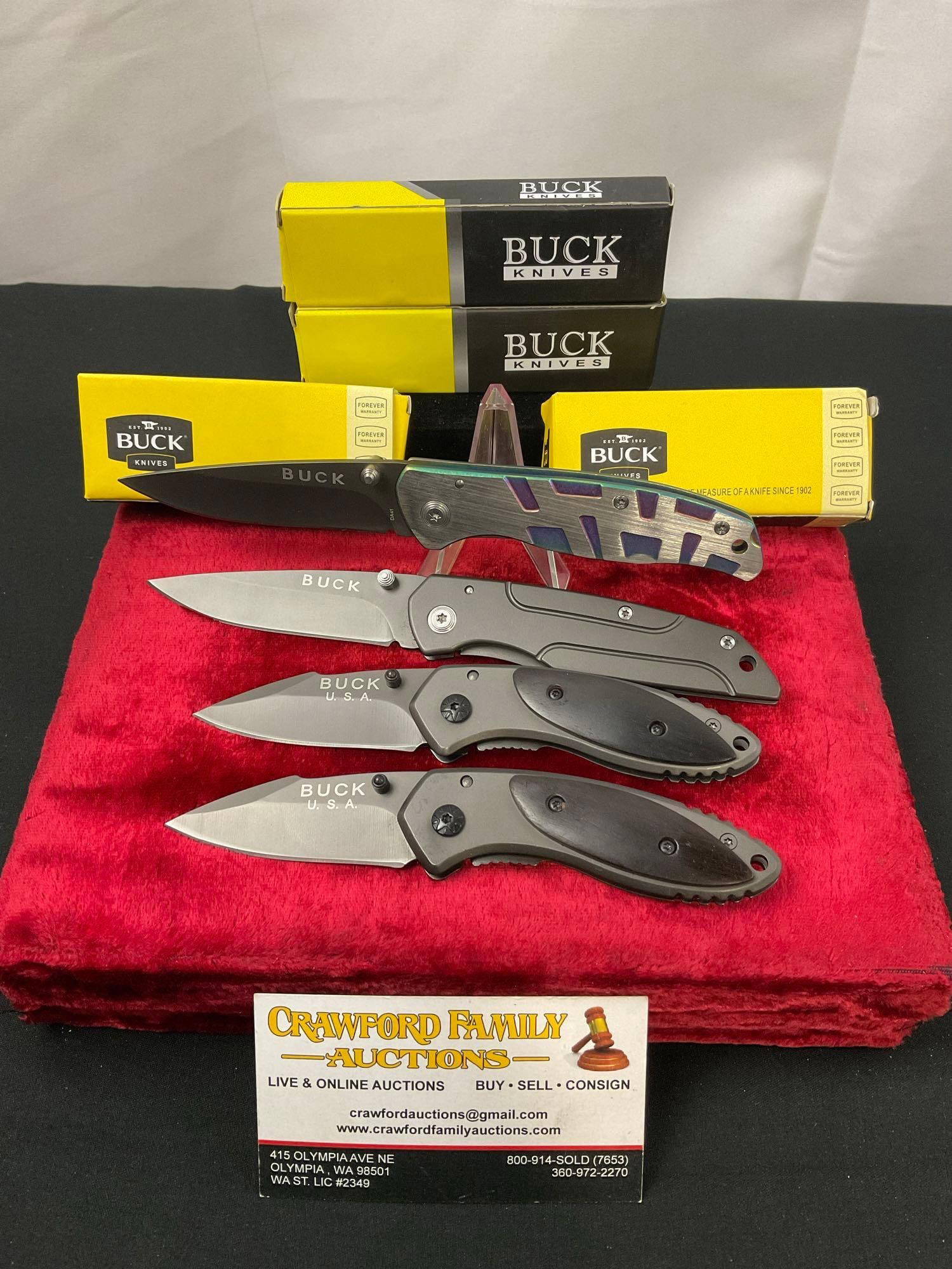 4x Modern Buck Knives, Models 2x X11 & Da41 W/ Two Handle Styles Auction
