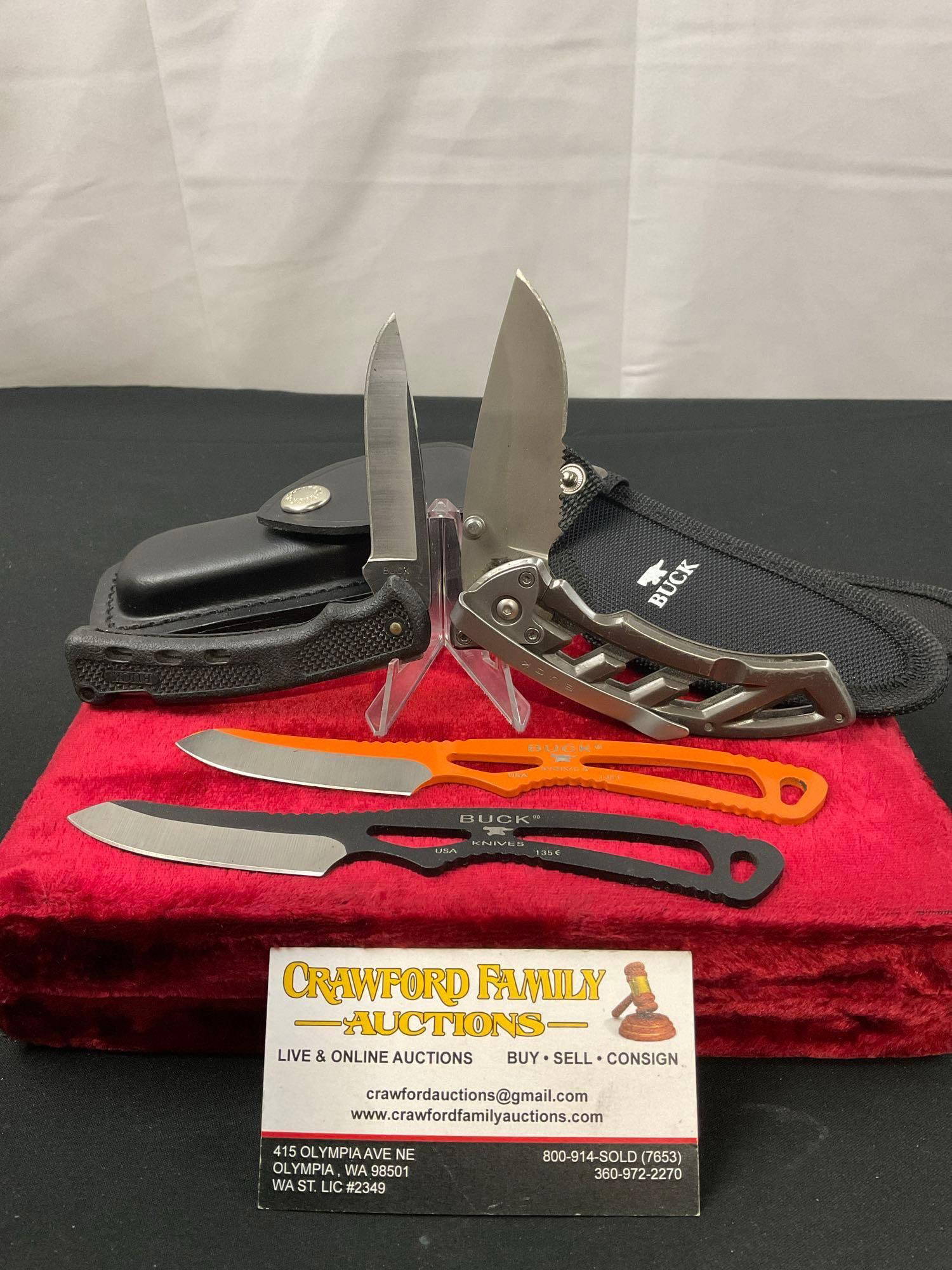 4x Modern Buck Knives, Models 2x 135 Paklite, 316 Parallex, 444 ...