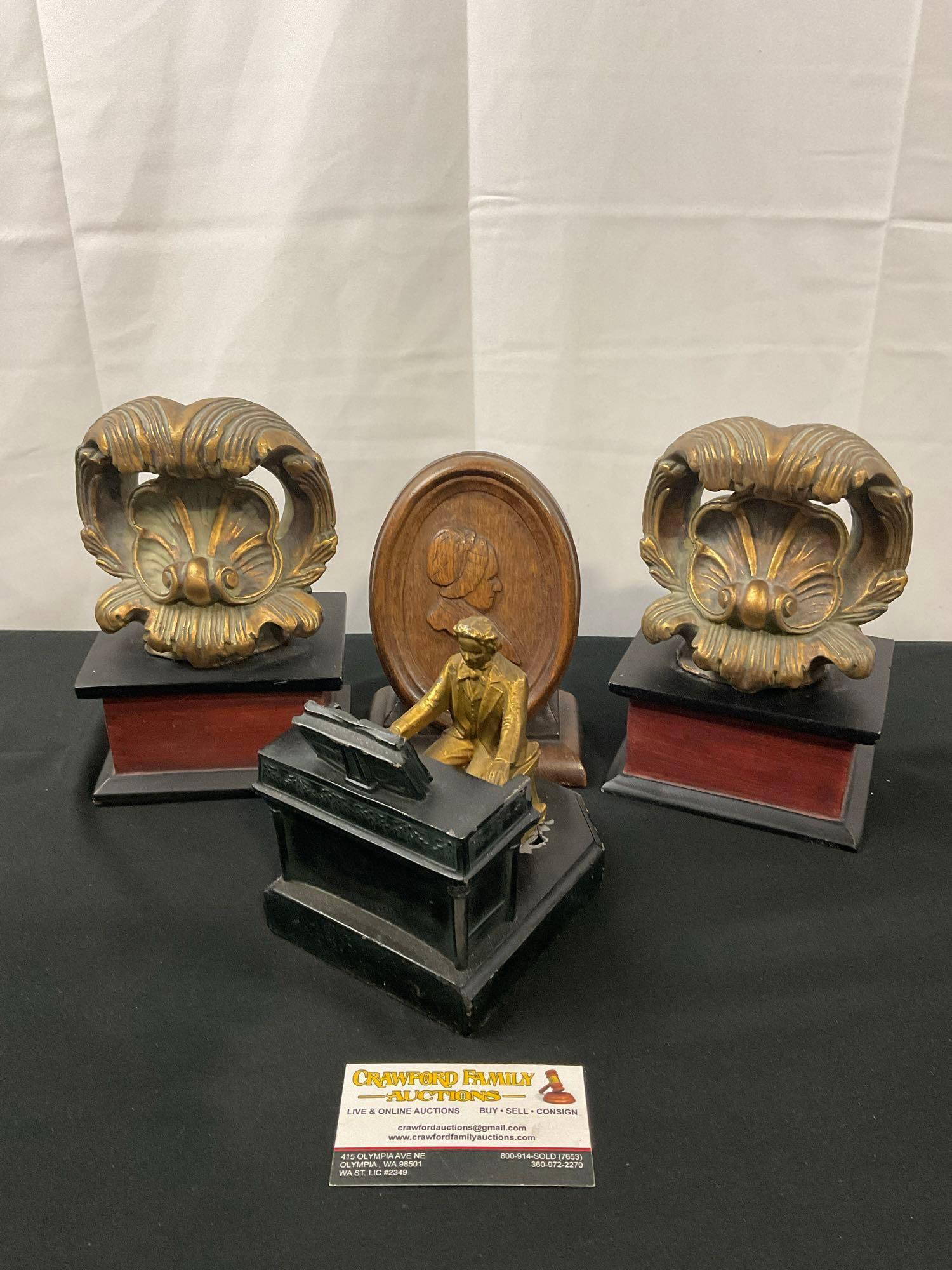 4 Vintage Bookends, J.b. Hirsch Beethoven, Neoclassical Italian Pair ...