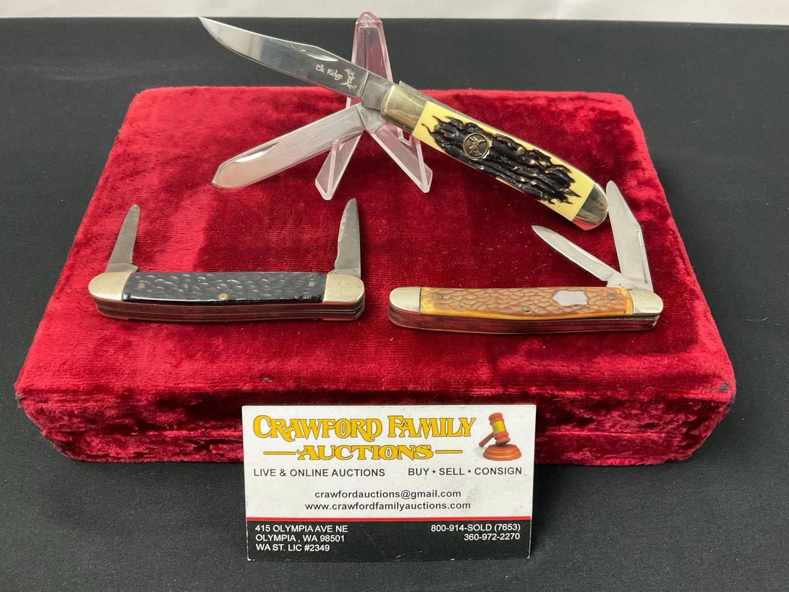Trio Of Folding Pocket Knives, Klein Tools & Elk Ridge Trappers ...