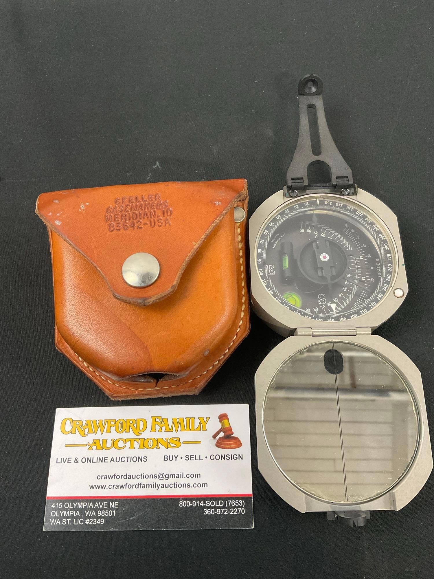Brunton Conventional Pocket Transit Compass Silver Powder Coated Cast Aluminum Auction