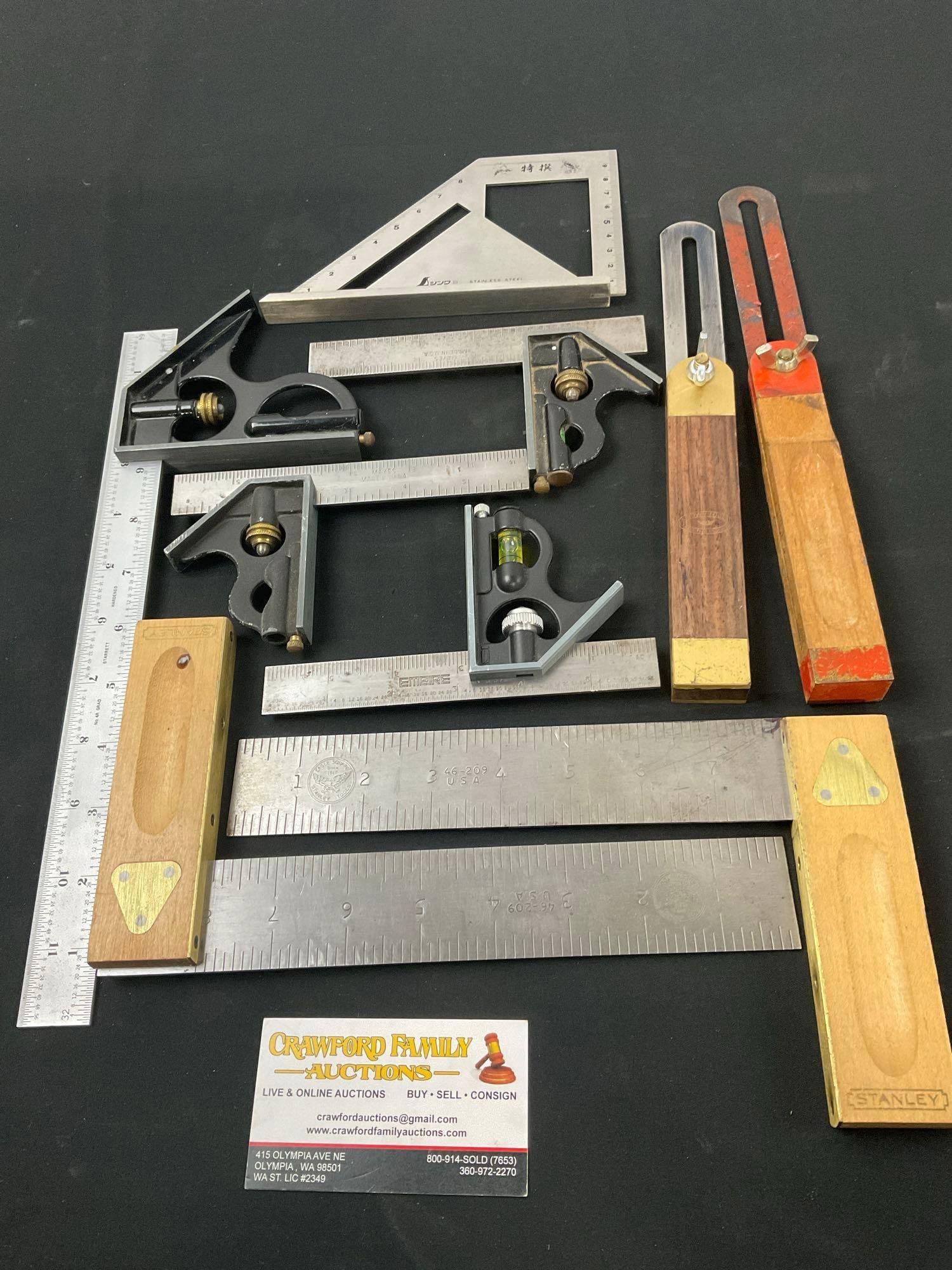 9 Woodworking Sliding Bevel Squares, And Slide Squares Auction
