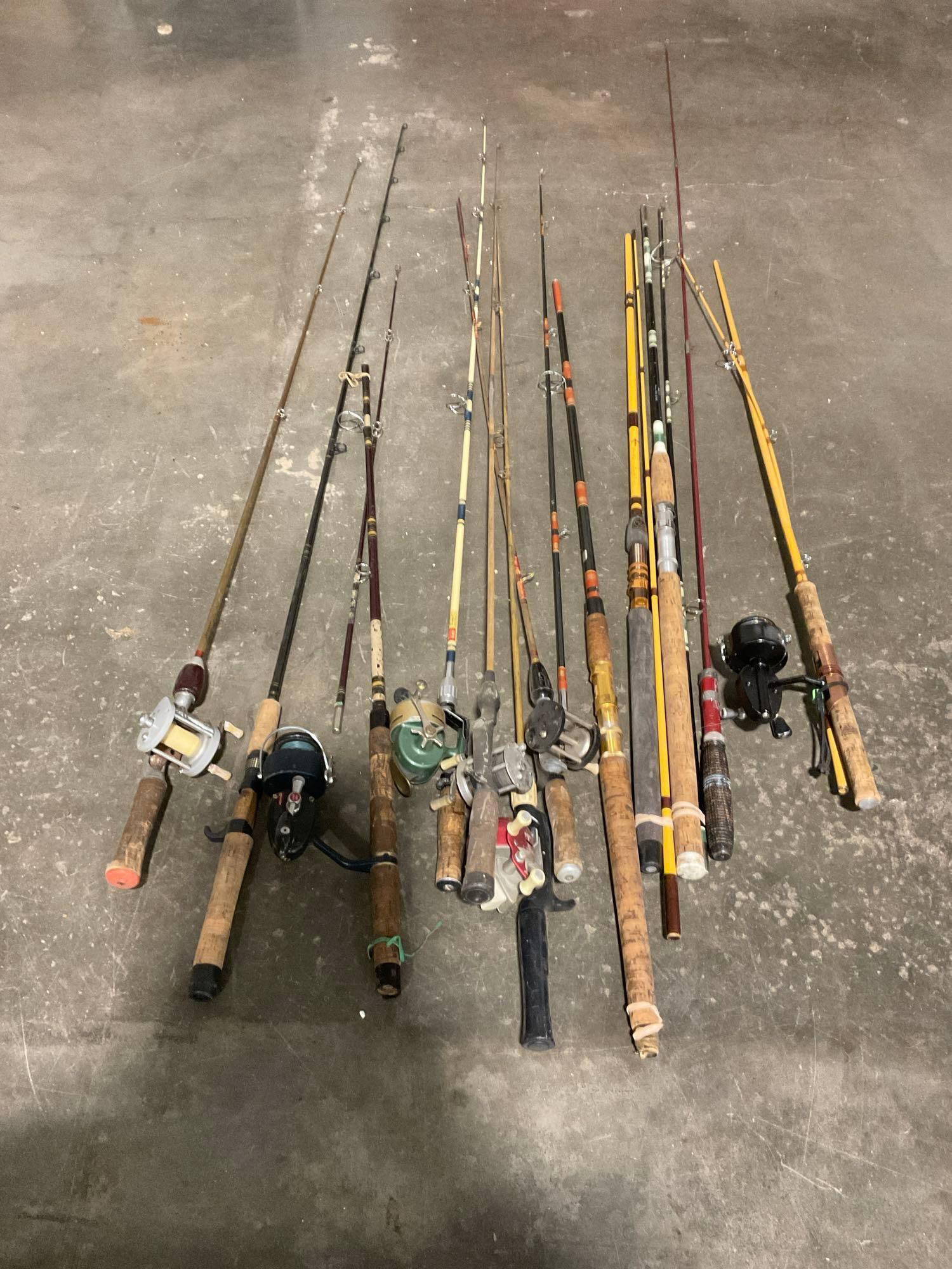 Collection Of 12 Vintage Fishing Rods Incl. Shakespeare, Coho, Shimano ...