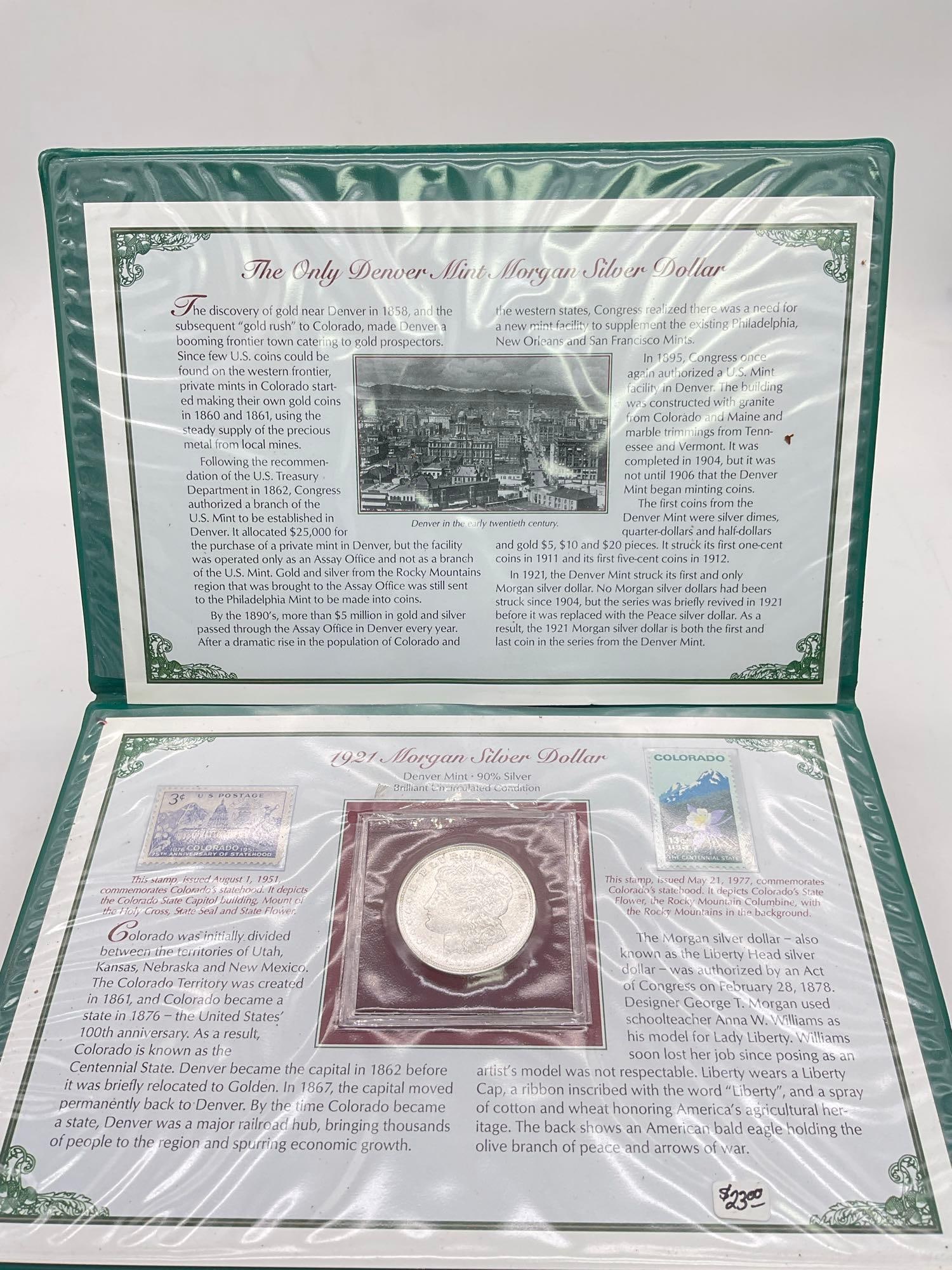 Postal Commerative Society 1921 Silver Morgan Dollar Denver Mint + 2 ...