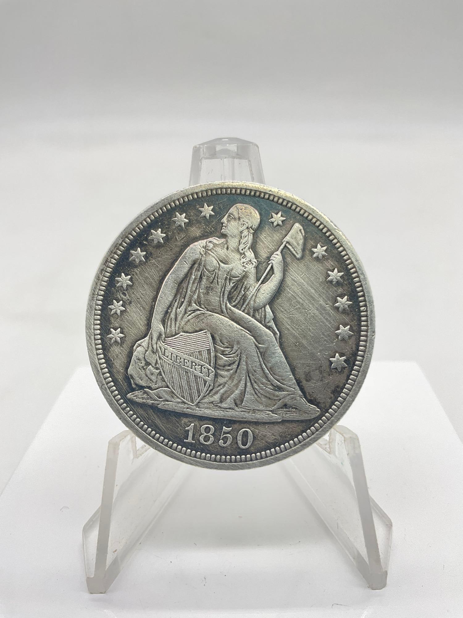 Antique Key Date Liberty Seated 1850 Silver Dollar 7500 Minted Nice ...