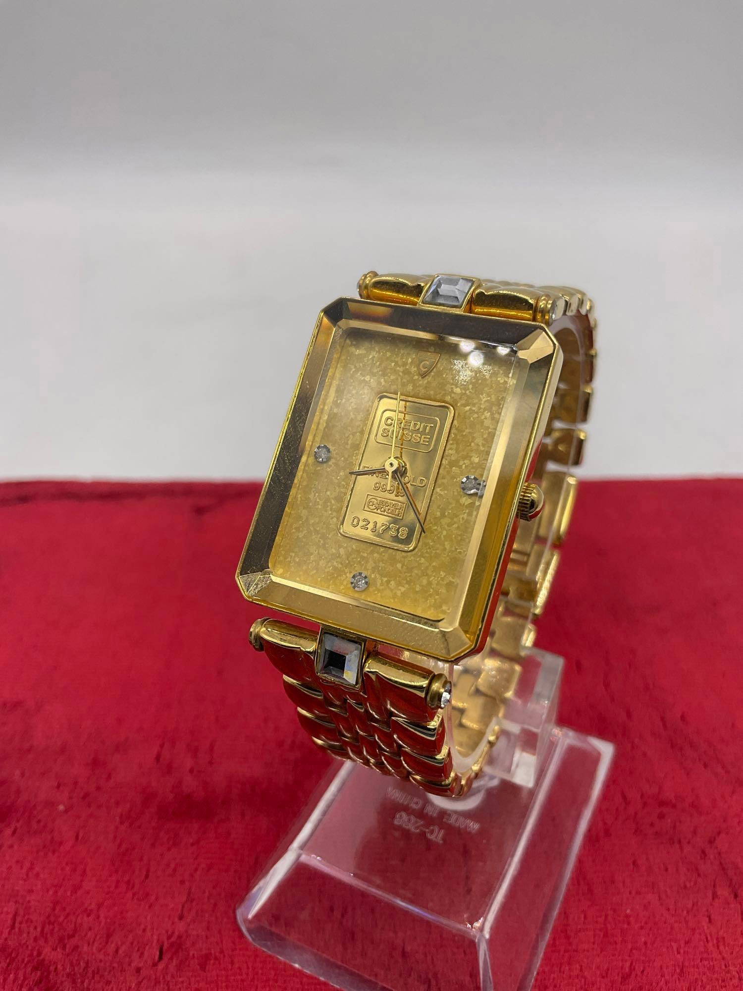 Croton 23kt Gp Swiss Quartz Credit Suisse Wristwatch W/ 999.9 Fine Gold ...