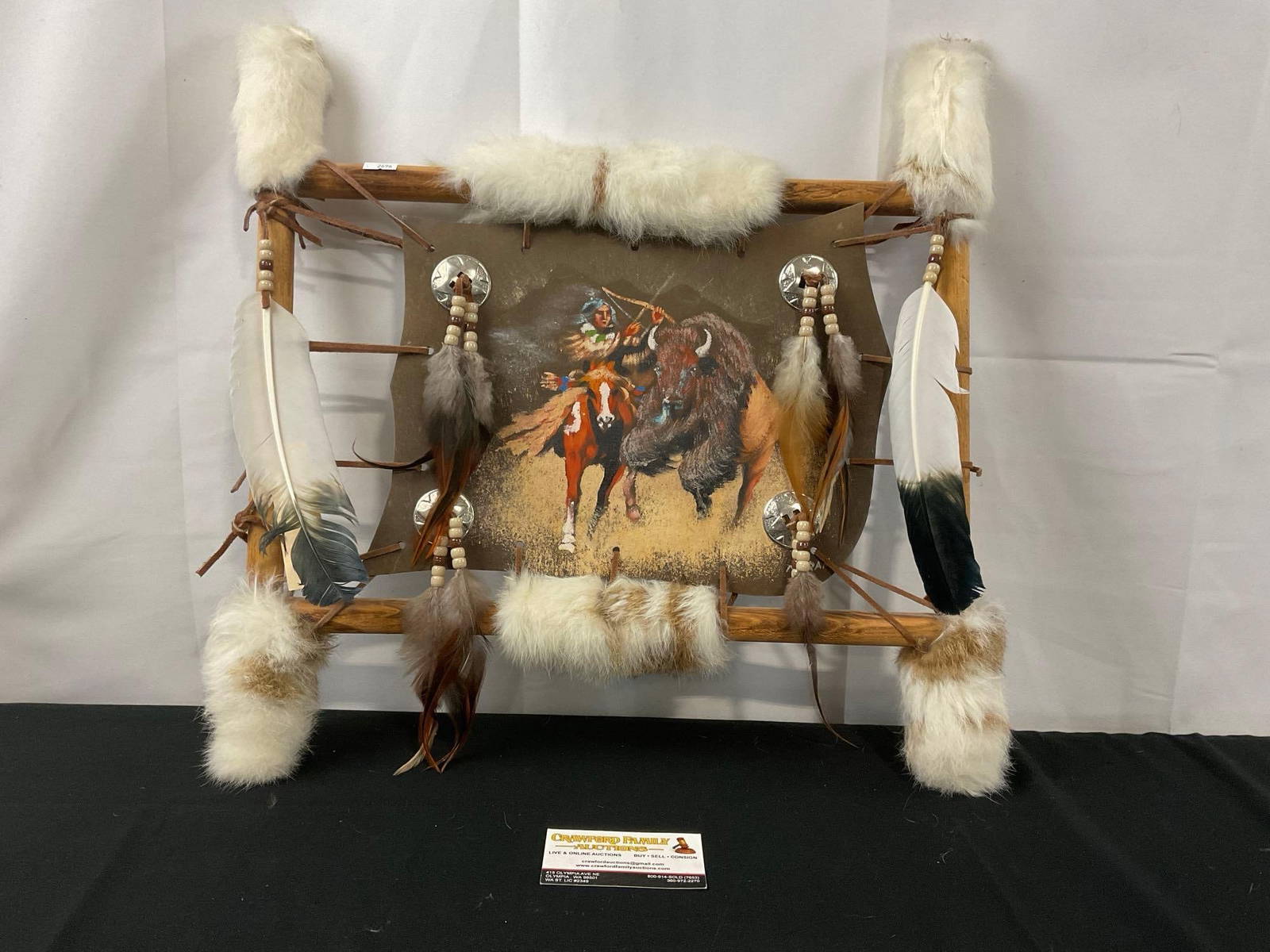 Native American Mandella Painting On Hide W/log Frame Signed By Artist ...