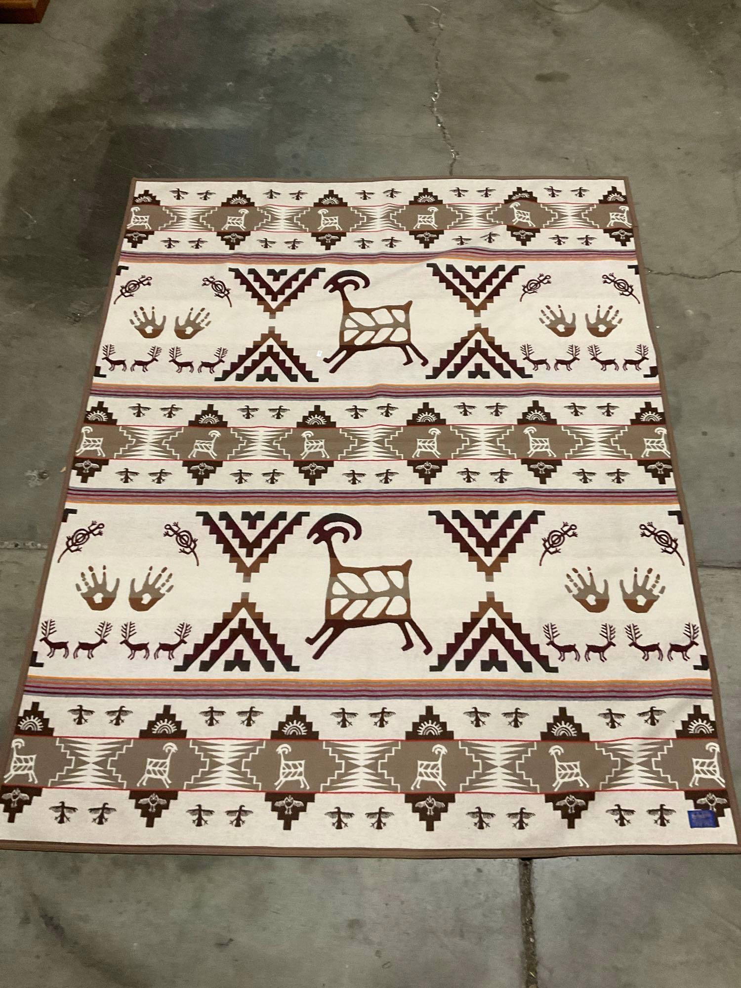 Vintage Pendleton Blanket, 82% Wool & 18% Cotton, Cream & Brown, 78 X ...