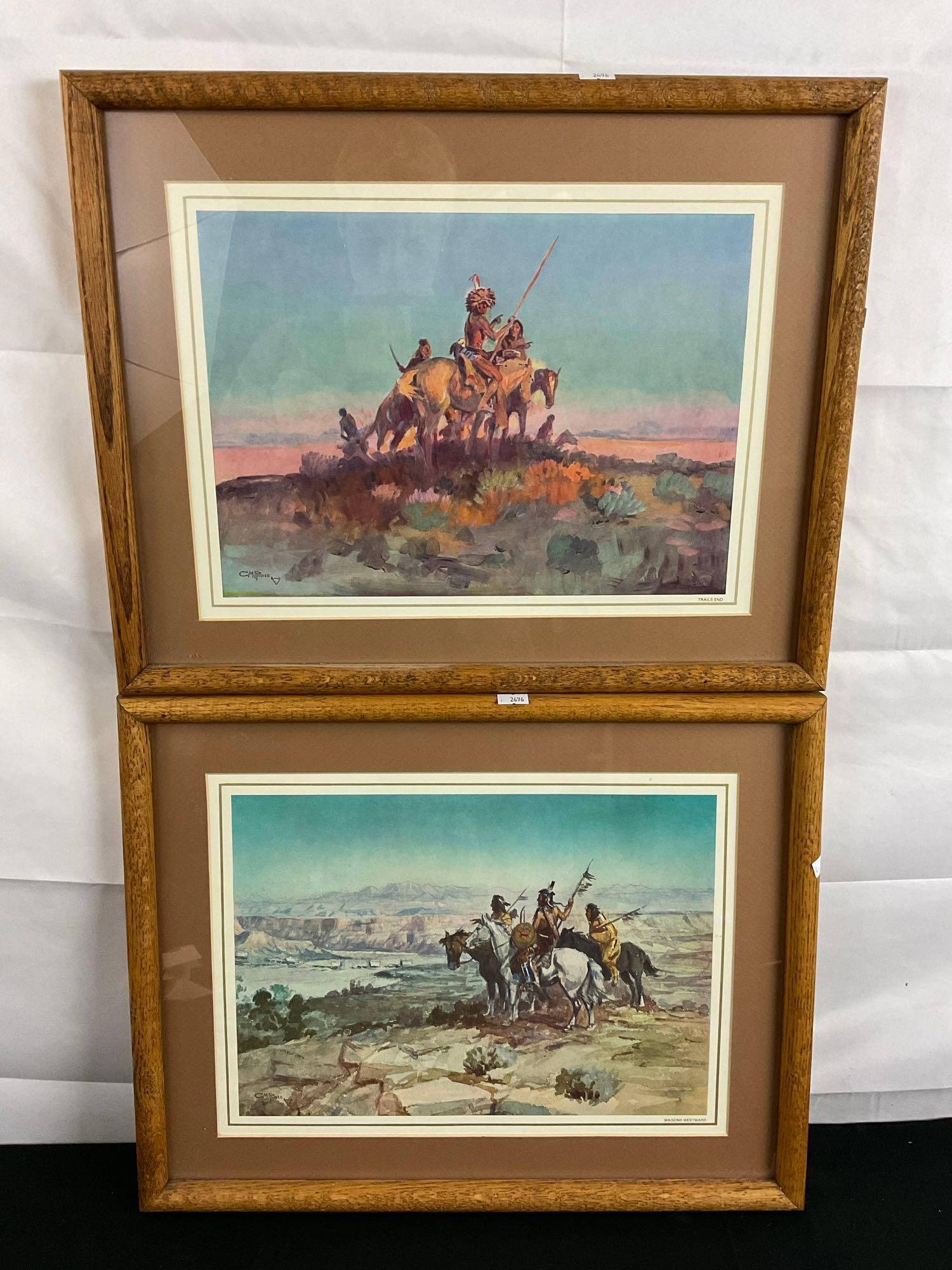 Pair Of C.m. Russell Prints Titled - Trails End & Wagons Westward - In ...