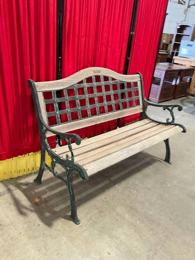 Vintage Berkeley Forge Cast Iron Weave Bench W/ Slatted Seat See Pics