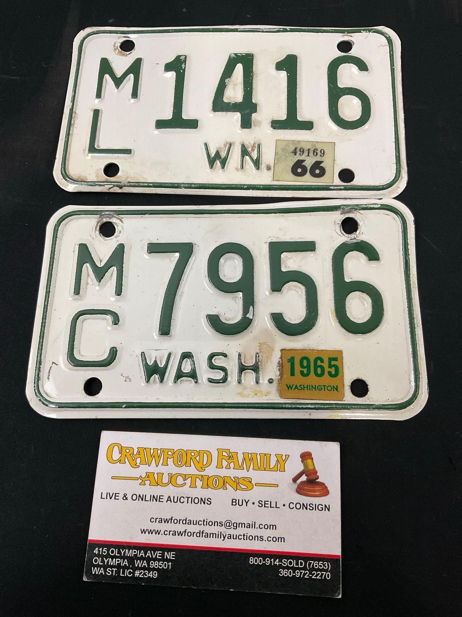 Pair Of Vintage 1965 & 1966 Washington State Motorcycle License Plates