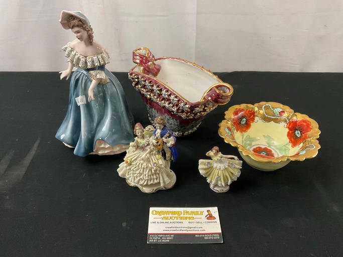 Florence Ceramics Woman, Pickard Bowl, Dresden Lace Dancers, And ...