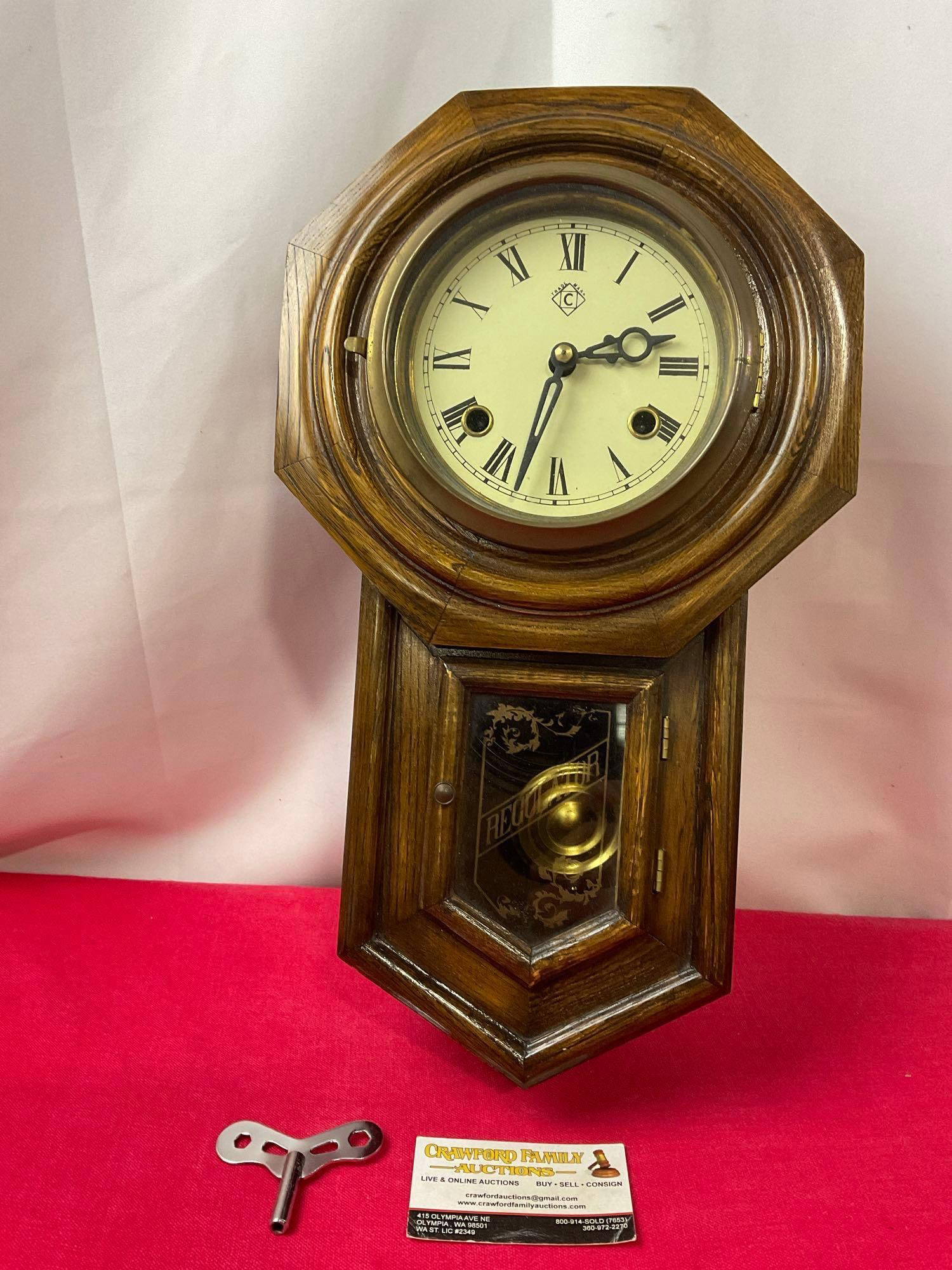 Vintage Regulator Wall Clock, 17h X 10w X 4.5d Inches Auction