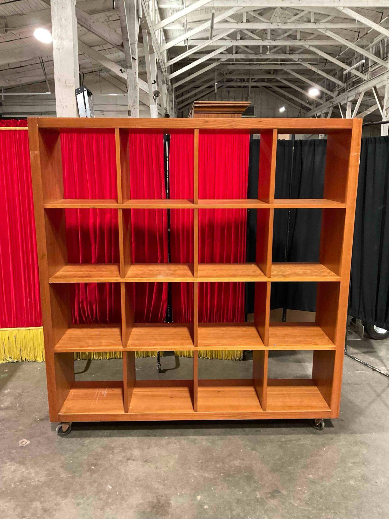 Modern Maple Wood Finish Wheeled Bookcase Display Shelf W/ 16 ...