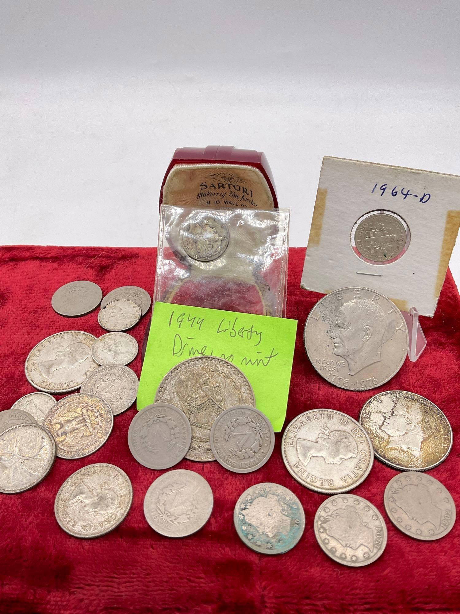 Foreign & Us Silver Coins Including 1964 Kennedy ,1944 & 64 Dimes, 1941 ...