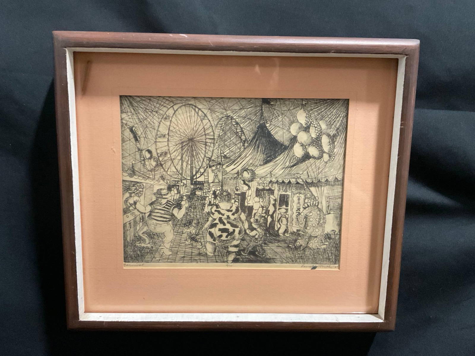 Framed Pen Drawing Titled Carnival By C. Ronald Muth, 13.25h X 15.5w ...