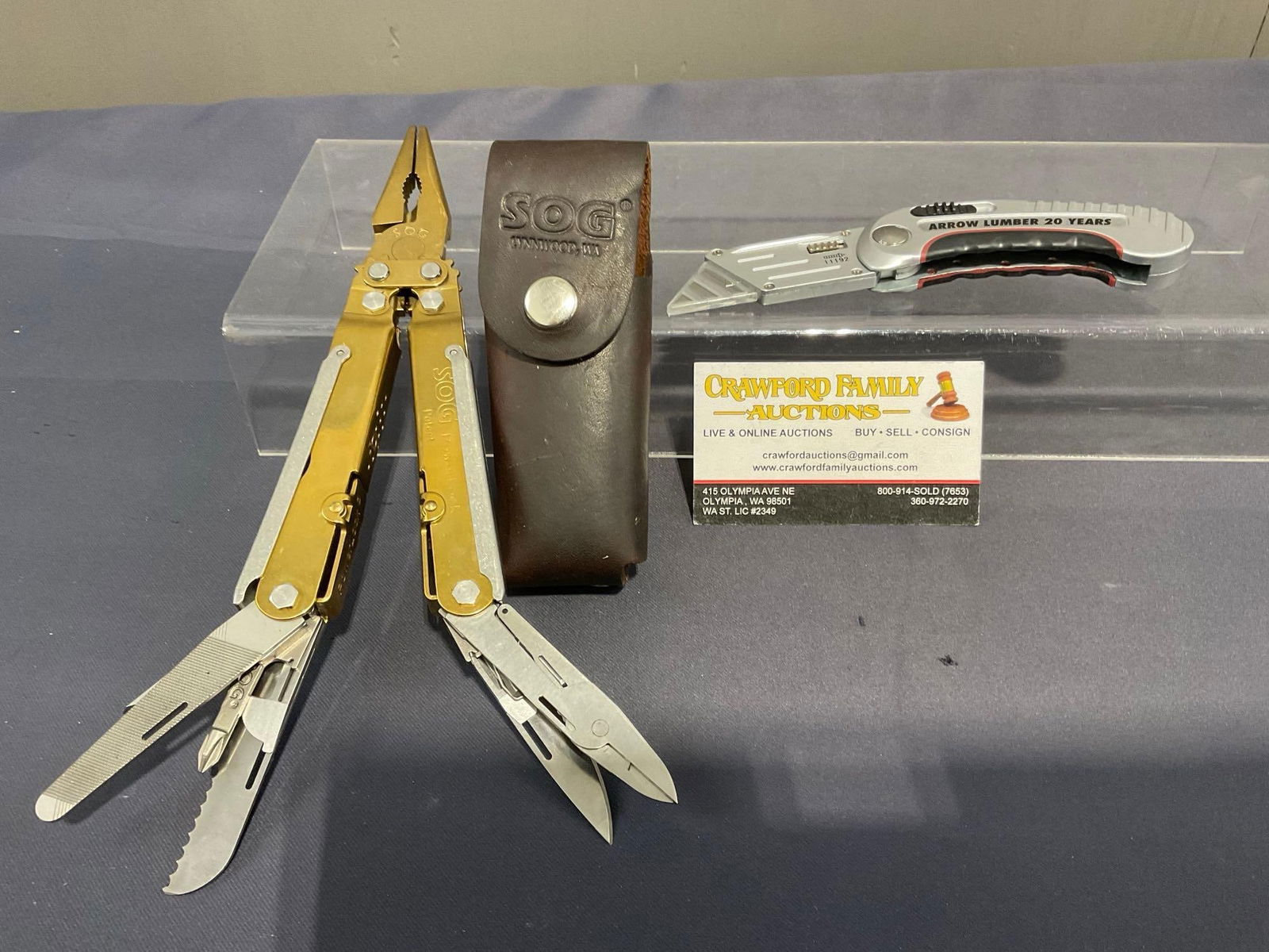 Sog Powerlock Multitool W/ Leather Case & Folding Razor Blade Knife ...