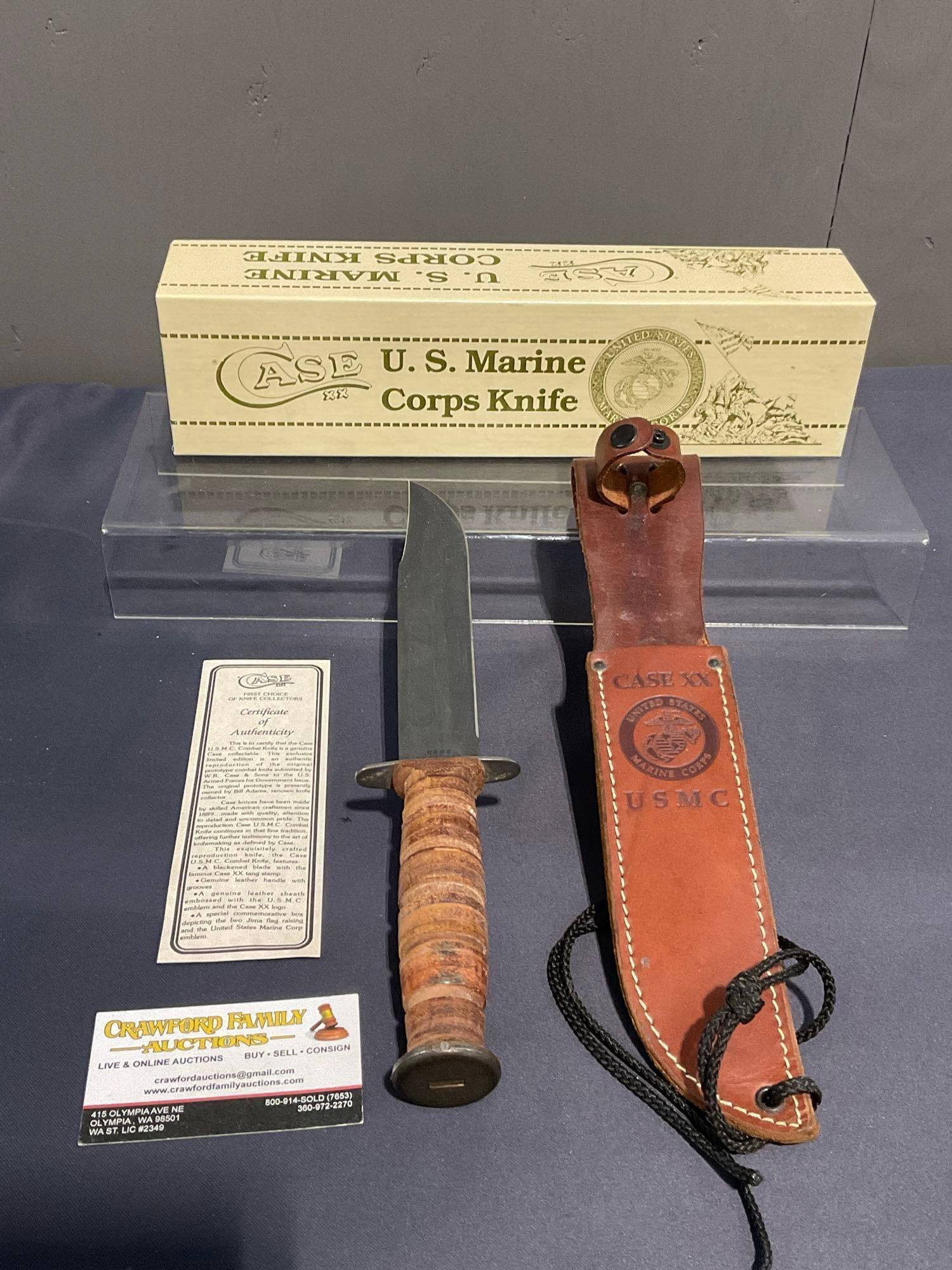 Case Usa Xx Usmc Knife W/ Leather Sheath, Leather Stack Handle, Nip Auction