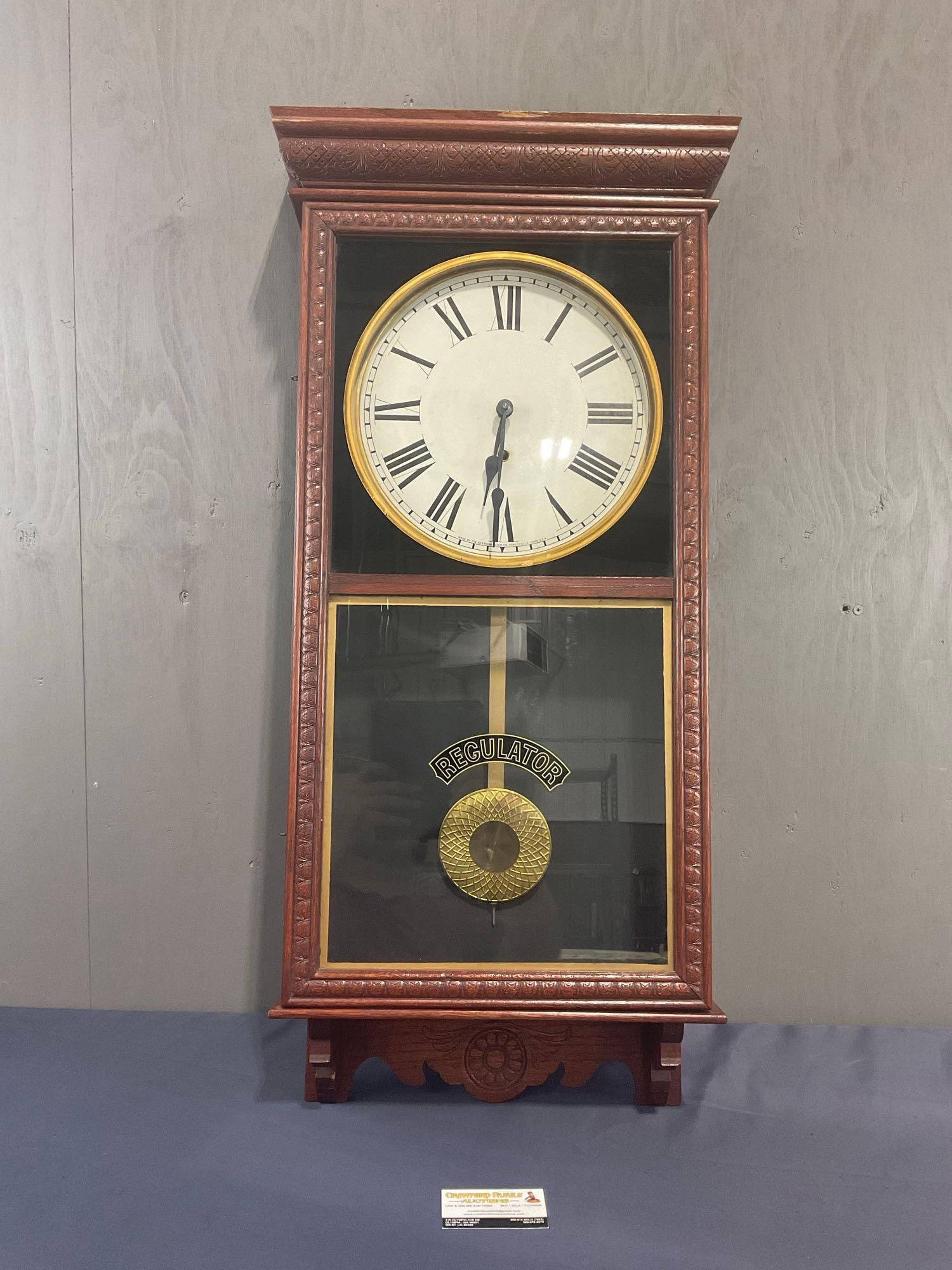Antique Sessions Regulator Wall Time Clock, 39.5h X 18.5w X 5.5d, Auction