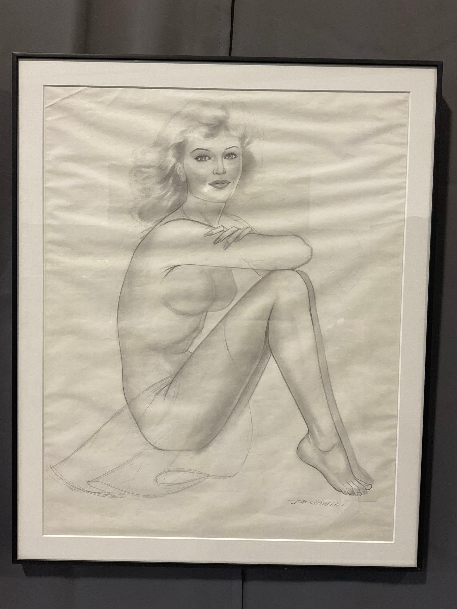 Framed Signed Pencil Pin-up Drawing Of A Woman By Joseph Demartini, 27h ...