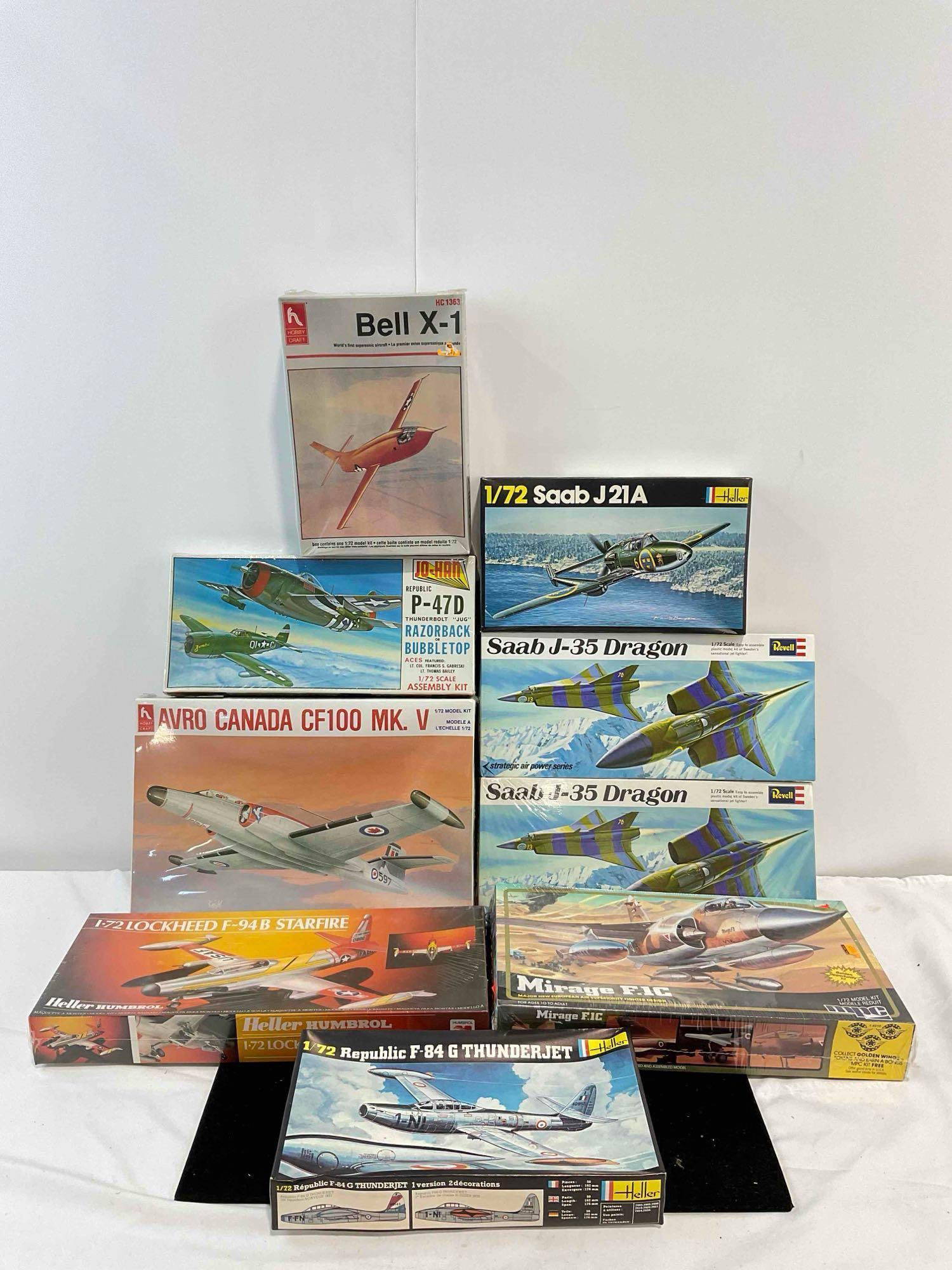 9 Pcs Vintage Model Airplane Kits From Revell, Heller, Mpc & More, Incl ...