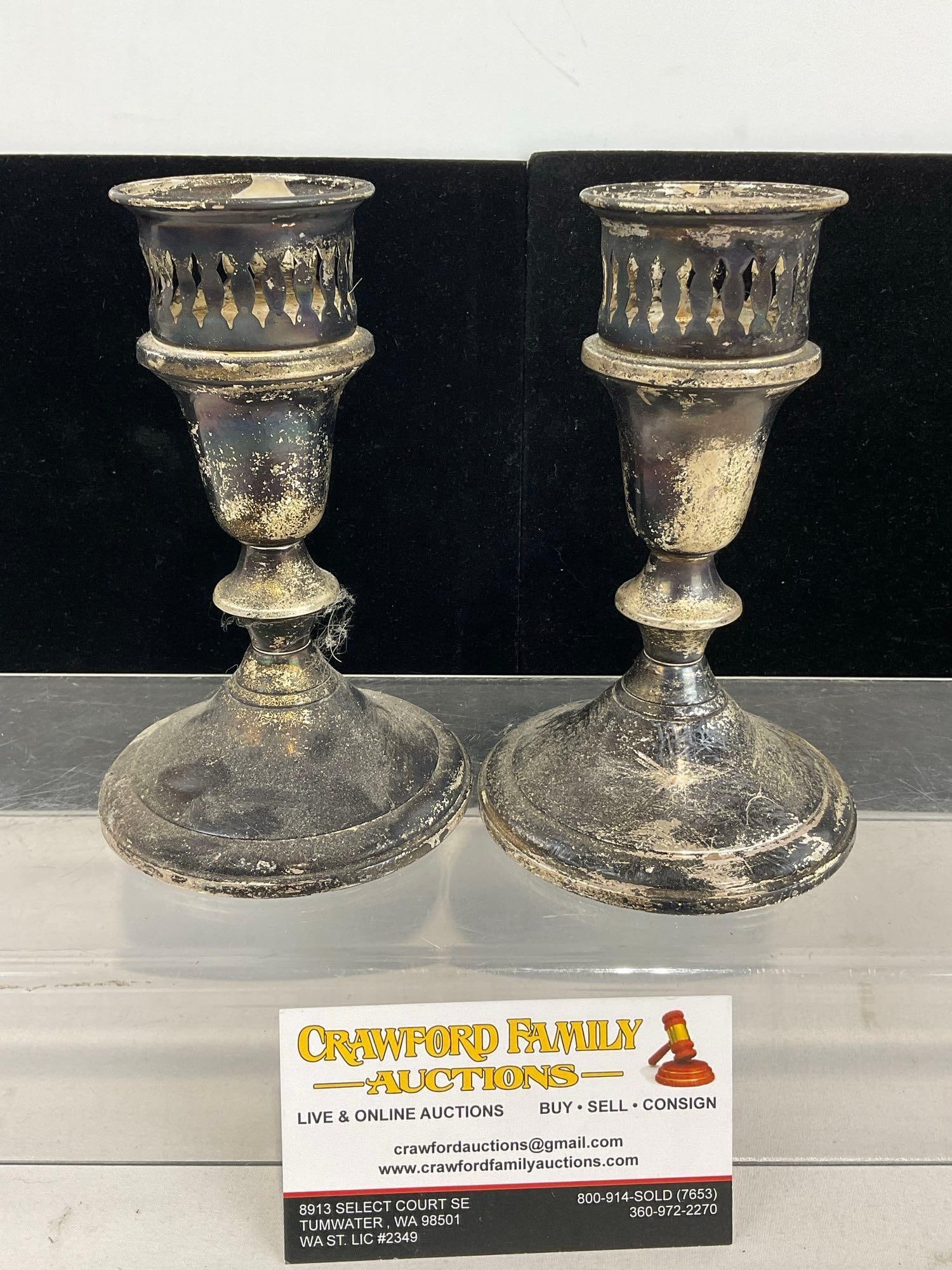 Pair Of Towle Weighted Sterling Candlestick Holders, 476.9 Grams ...