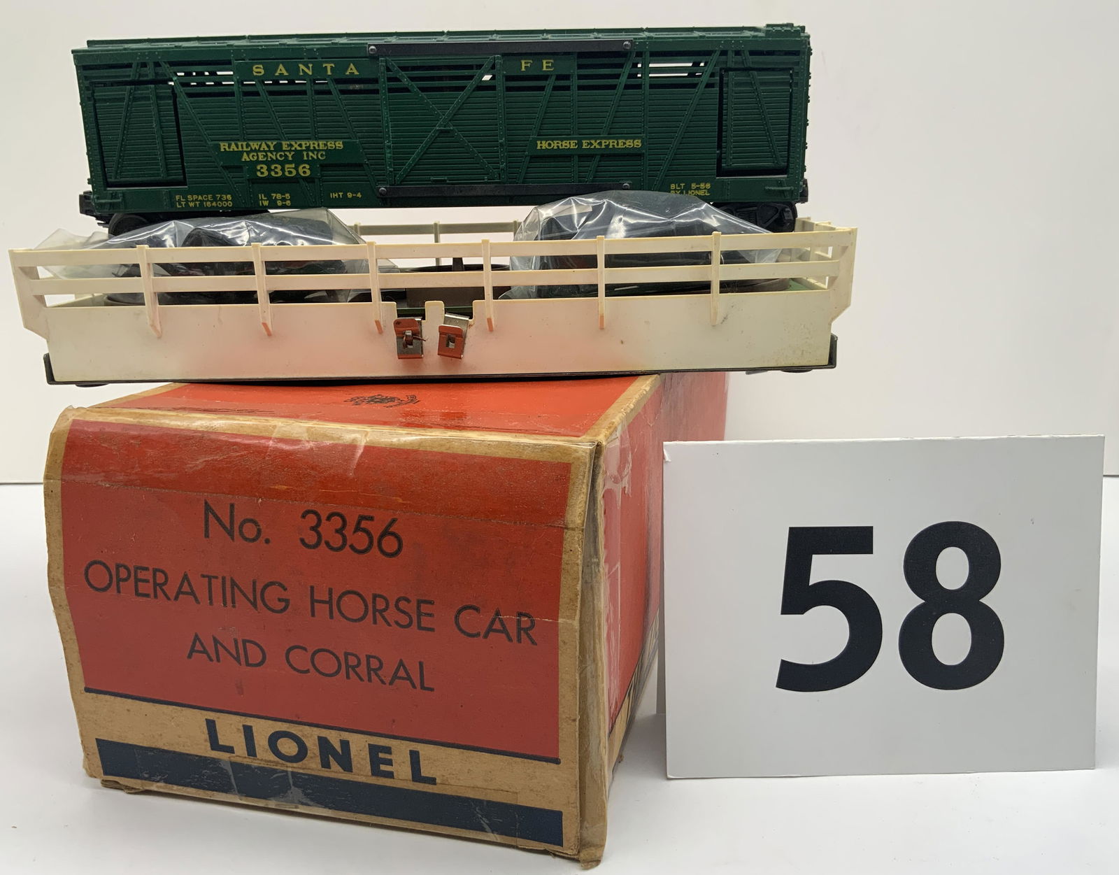 LIONEL 3356 OPERATING HORSE CAR AND CORRAL WITH BOX. (#0058) on May 14 ...