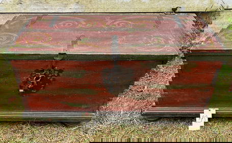 Paint Decorated Child's Size Blanket Chest.