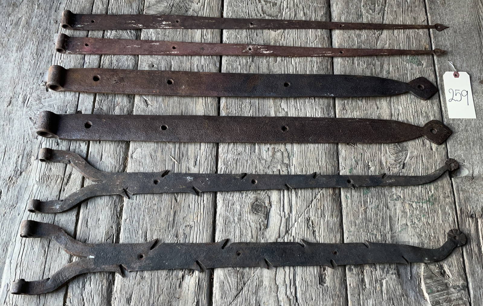 3 Pair Of Hand Forged Iron Strap Hinges. Auction