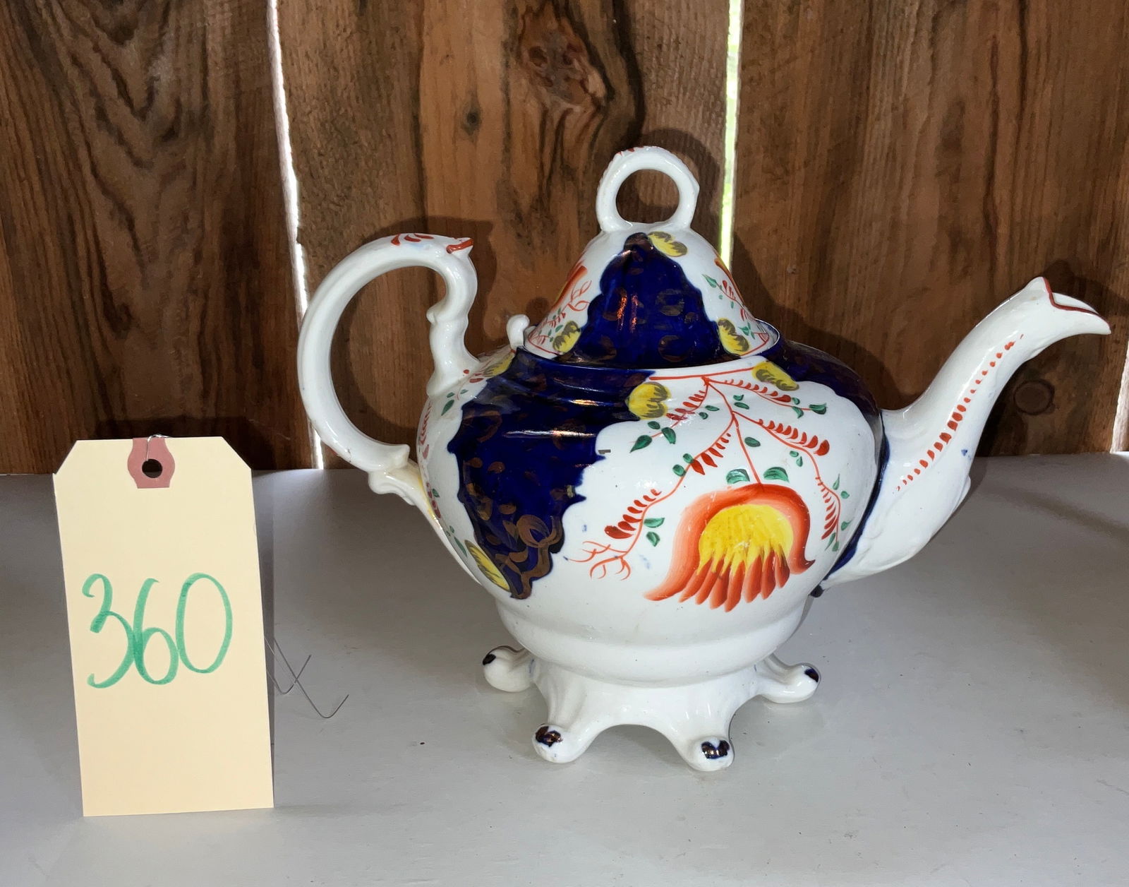 Hand Painted Gaudy Welsh Floral Decorated Porcelain Teapot. Auction