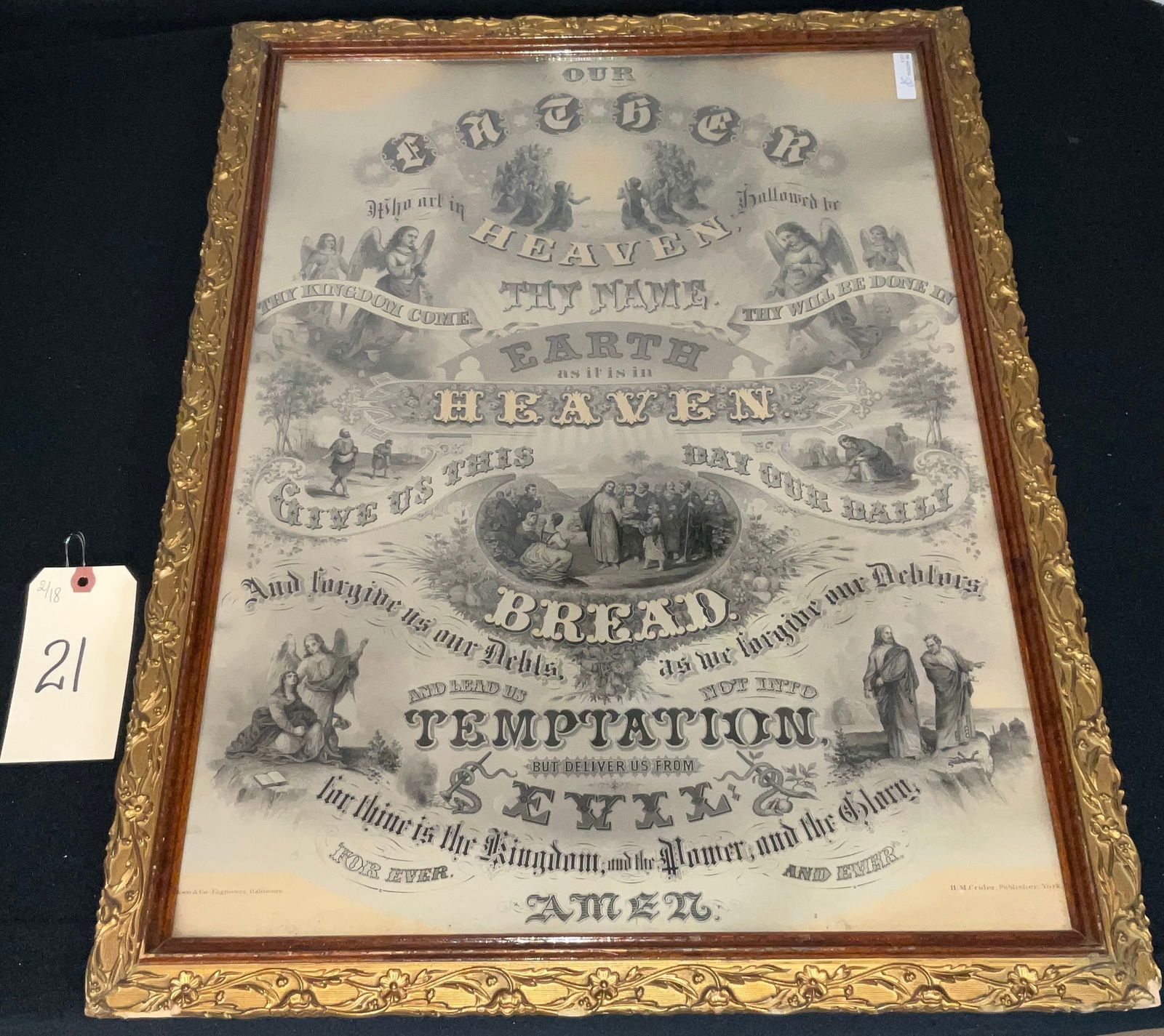 Antique Victorian-era Lords Prayer Engraving In Frame. Auction
