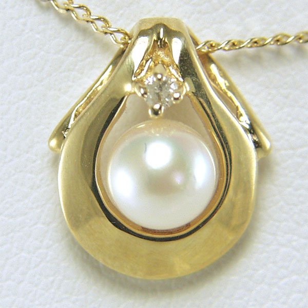 14kt 6mm Prl & Dia Pend W/ 16in Chain 0.02ct 10m