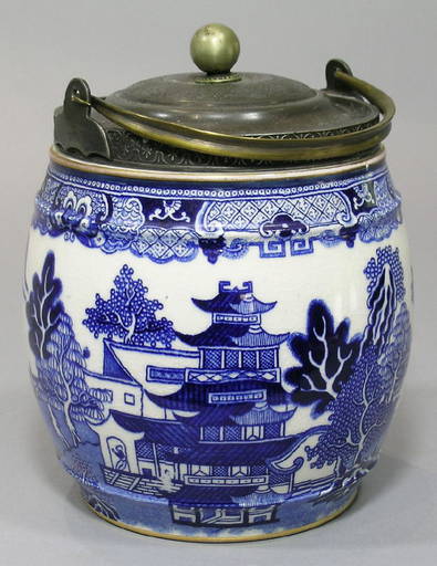 Antique Blue Willow Biscuit Jar