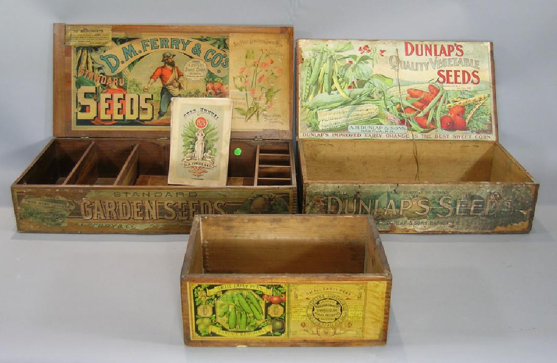 Three Antique Seed Boxes