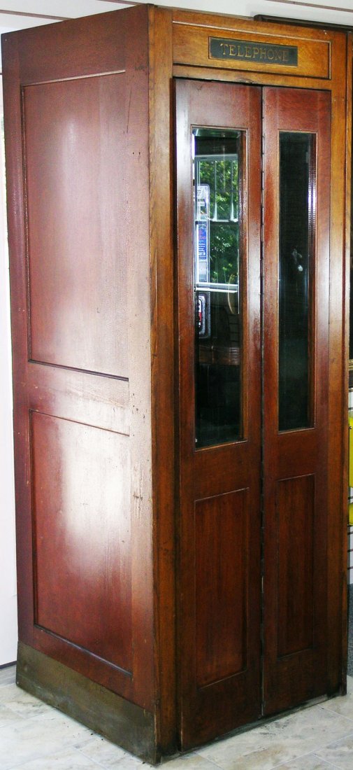 Antique Oak Telephone Booth, Panelled Sides, Textured