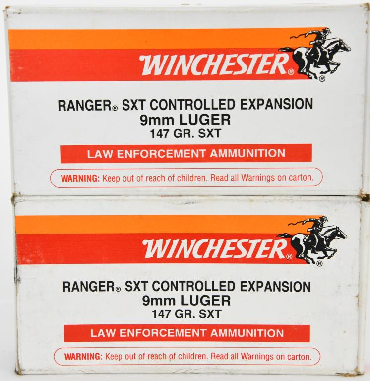 100 Rounds Winchester Sxt Ranger 9mm Luger Ammo
