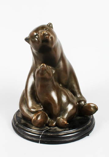Milo, A Good Bronze Polar Bear And Cub Group, Signed.