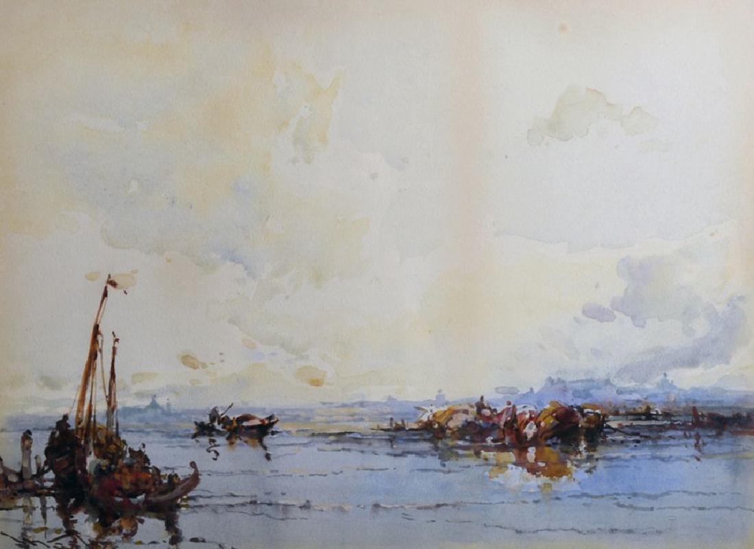 Frank Wasley (1848 1934) British. Boats With Figures In