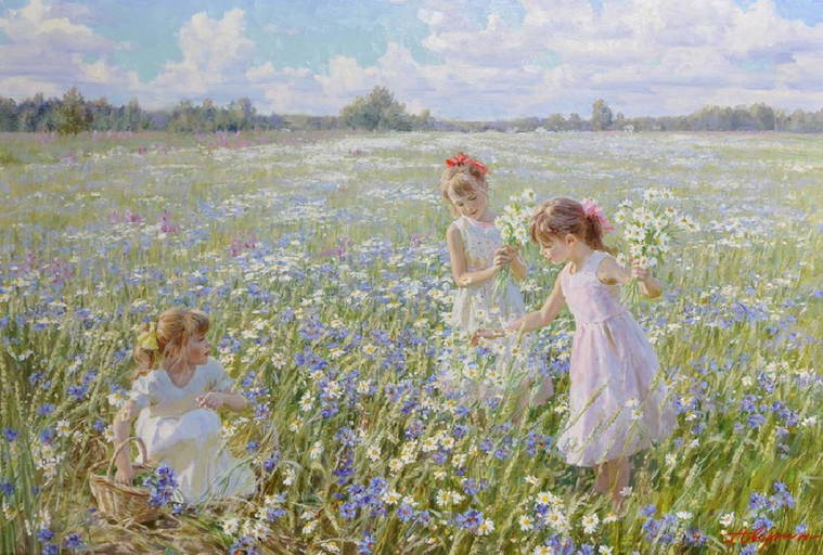 Alexander Averin (1952 ) Russian. "picking Flowers",