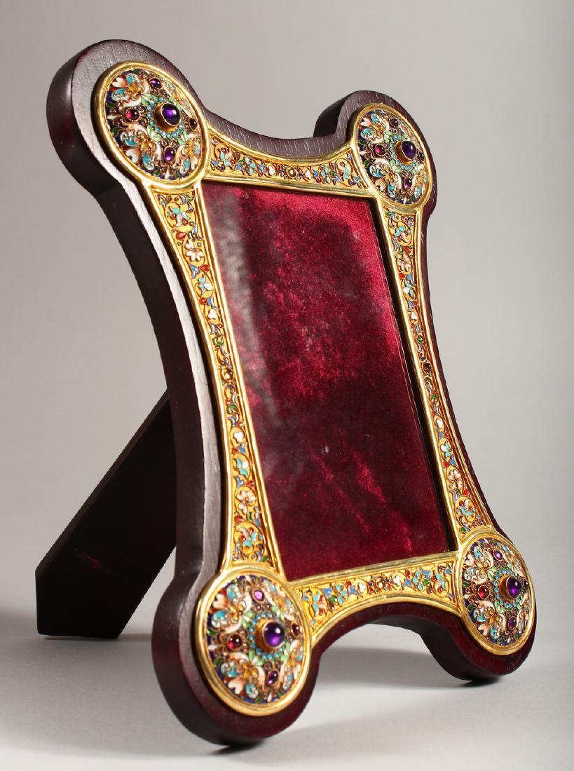 A VERY GOOD RUSSIAN SILVER AND ENAMEL PHOTOGRAPH FRAME.
