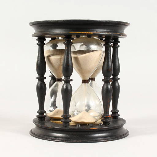 A Triple Hourglass, With Ebony Stand. 3, 4 & 5 Minute