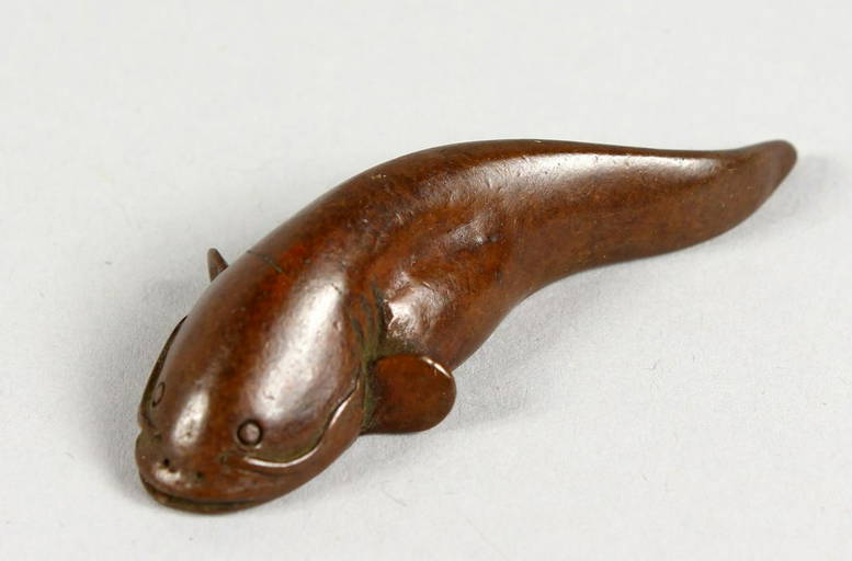 A Japanese Miniature Bronze Model Of A Catfish.