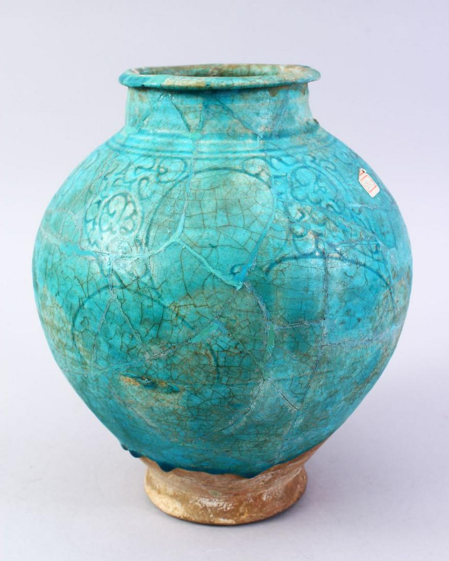 A Good Early Islamic Turquoise Glazed Pottery Vase,